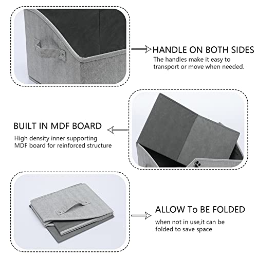 Geyecete Large cat Toy Box Storage Box - Foldable Cotton and Linen Trapezoid Organizer Boxes with Handle, Collapsible Basket for cat Toys-CAT-Striped Gray