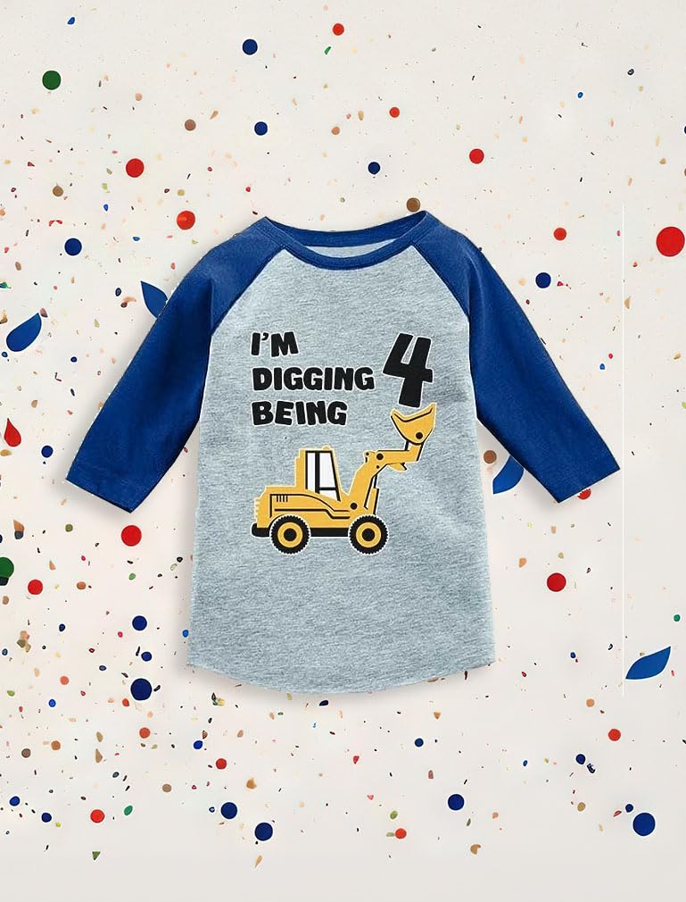 I'm Digging Being 4 4th Birthday Shirt Boy Kids 3/4 Sleeve Baseball T-Shirt 4T Blue