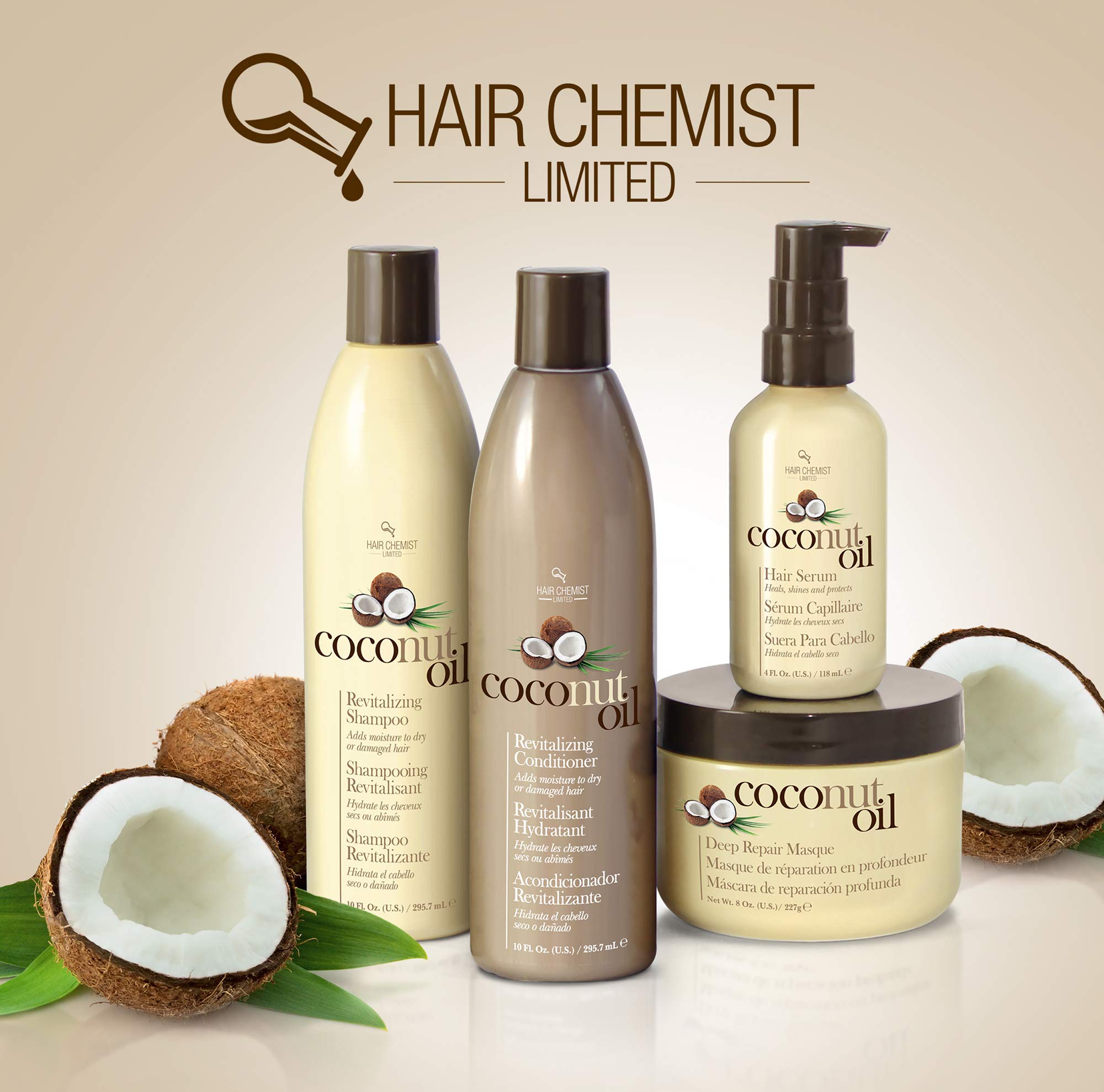 Coconut Oil Hair Care 4 Piece Set - Revitalize and Nourish Dry or Damaged Hair