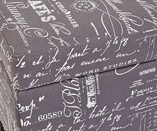 FIRST HILL FHW Endora Rectangular Fabric Storage Ottoman with Script-Style Pattern - Storm Grey