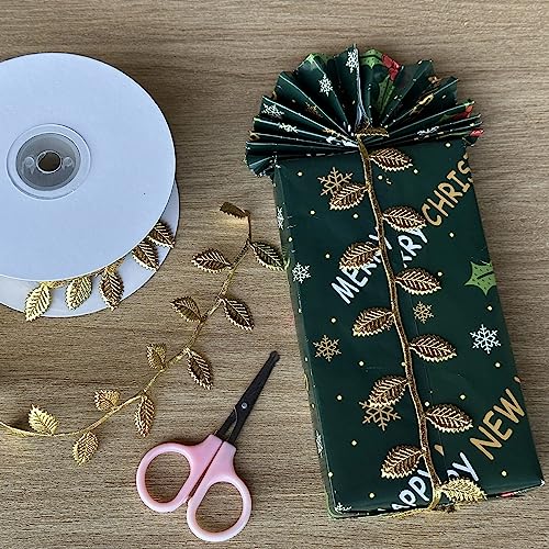 Gold Leaves Leaf Ribbon Trim Rope - 20 Yards - for Garland DIY Crafts and Party Wedding Home Decorations (Gold)