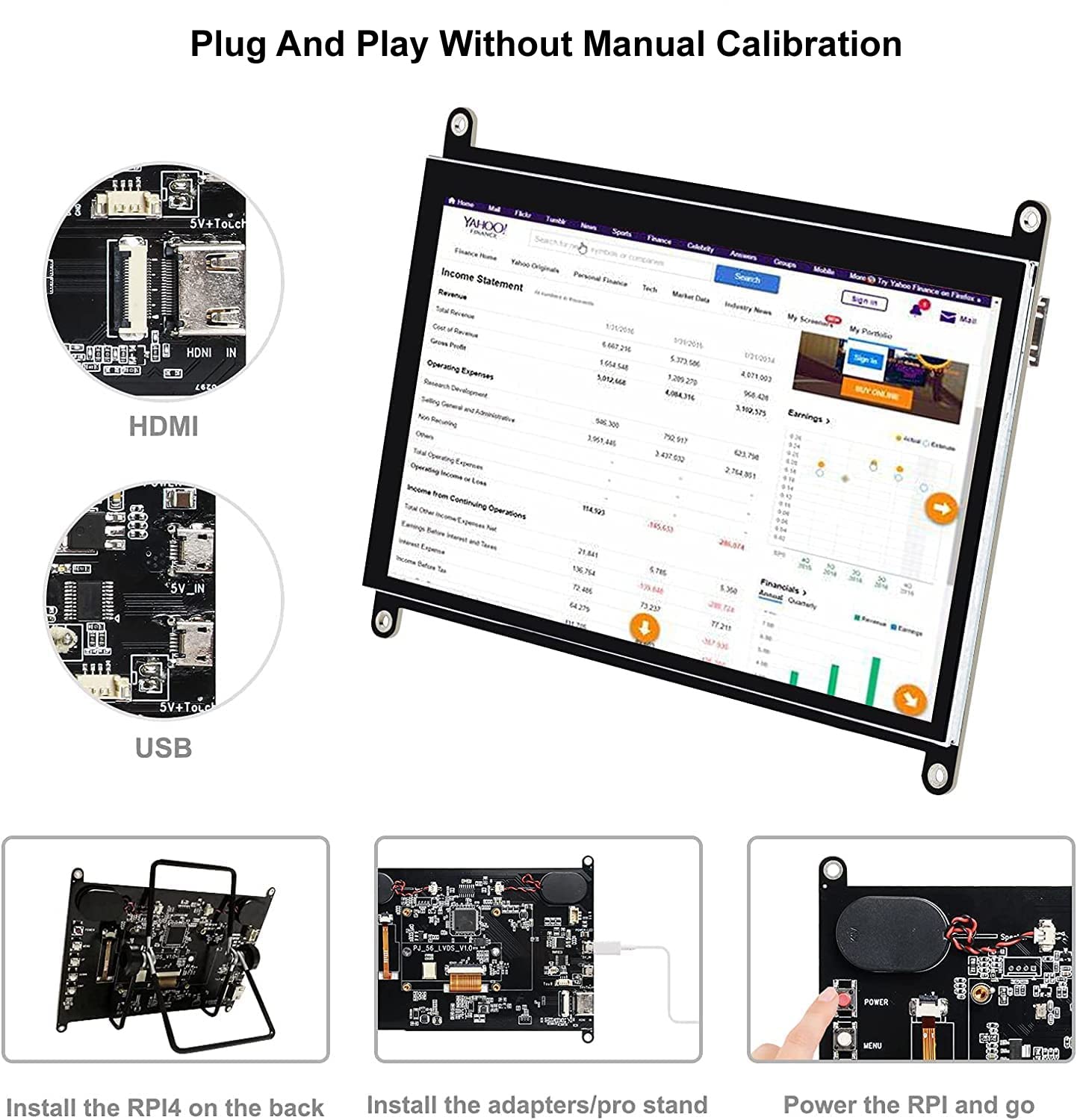7 inch Monitor Raspberry Pi Display Raspberry Pi Screen Mini Monitor 1024 * 600 Portable HDMI Monitor for Raspberry Pi 4/3/2/Zero/B/B+ Win11/10/8/7 Raspbian Free Driver