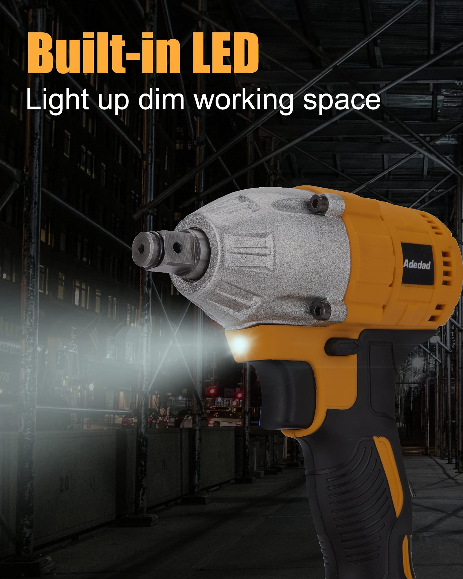 Adedad 20V Brushless 1/2 inch Cordless Impact Wrench with Battery, Fast Charger, LED Light - 240 ft-lbs Torque 3000 RPM