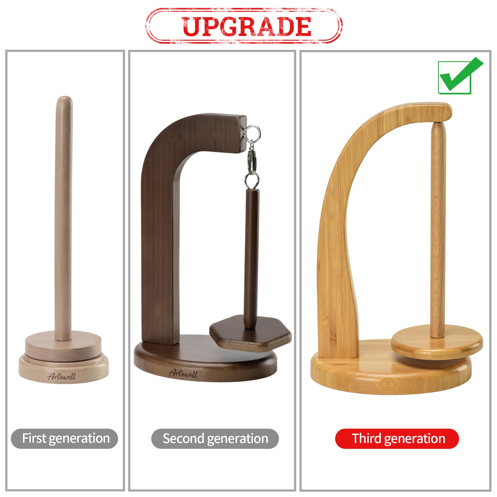 Yarn Holder with 2 Pcs Spindles for Knitting and Crocheting,Crochet Gift for Knitting Lovers,Wooden Yarn Spinner for Crochet by Artowell (Walnut Color)