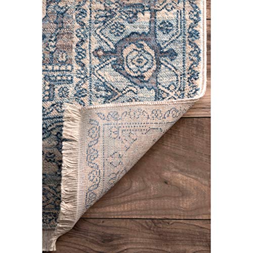 nuLOOM Harriet Vintage Medallion Fringe Area Rug, 4' x 6' Oval, Light Blue