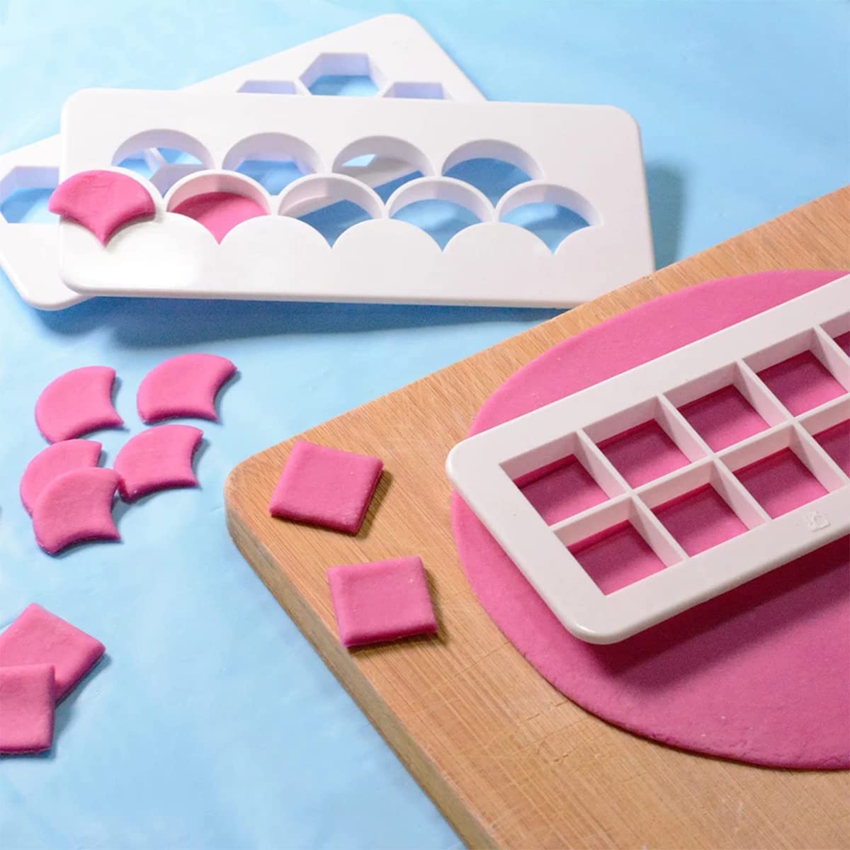 9 Pcs Cookie Fondant Cutter, 3 Shapes Geometric Biscuit Cutter Fondant Impression Mat for Cake Making Fondant Cookie