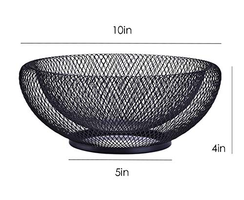 HYOATREA Mesh Fruit Bowl Decorative Fruit Basket Metal Candy Dish Holder Stand for Kitchen Counter Dining Room Table Office, 10 Inch (Black)