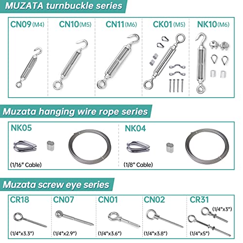 Muzata 10Pack 3.8Inch M6 Screw Eye Hook Wood Screws Metal Hook T316 Stainless Steel for Wood Securing Cable Wire Terminal Ring Eyelet Stand Self Tapping Eye Bolt Indoor Outdoor CN02