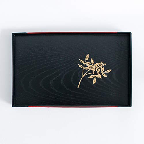 Tea Serving Tray, Japanese Style, Sakura Cherry Blossom and Nanten Sacred Bamboo, 10 x 6.3inches (Rectangle (Iris))