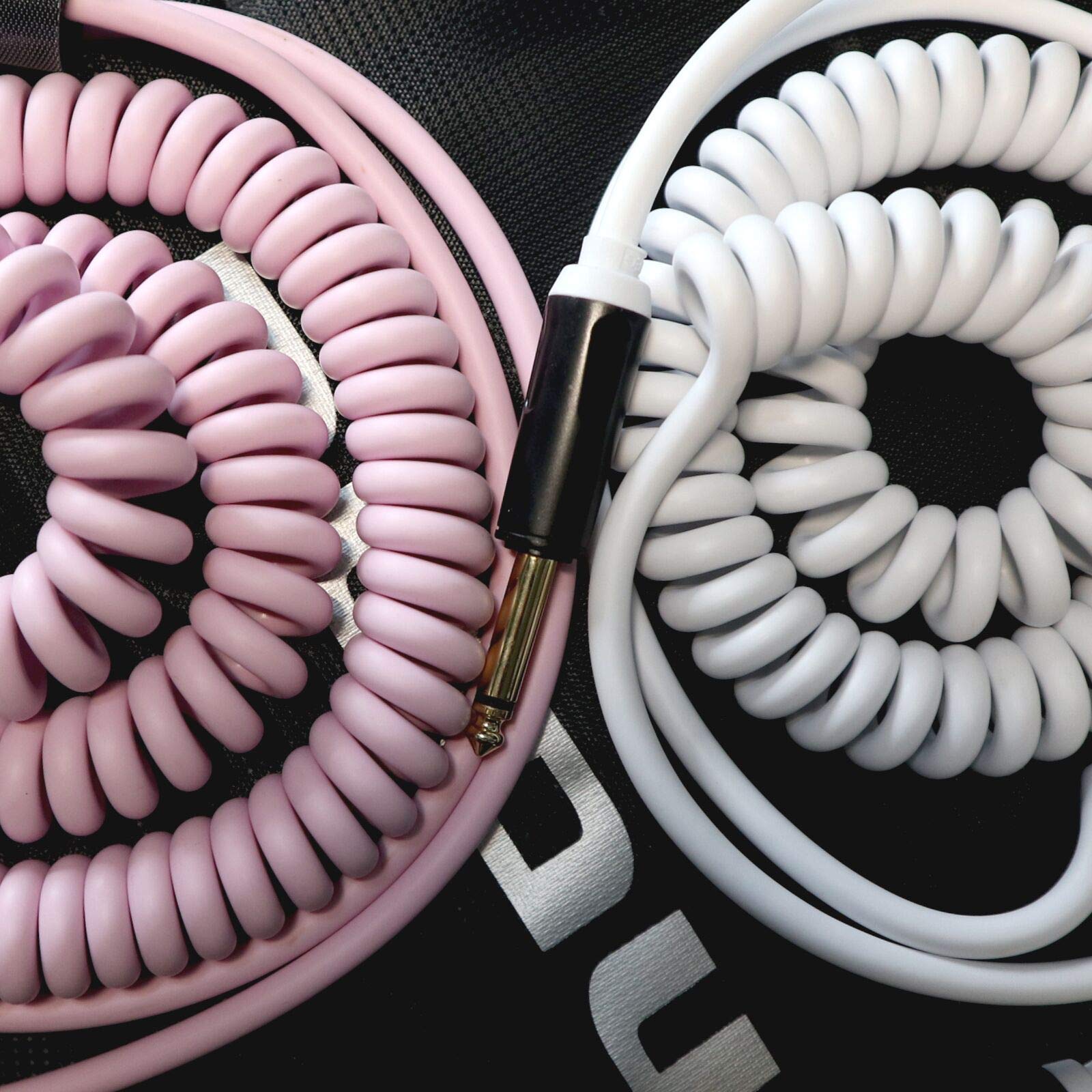 Coiled Guitar Cable Electric Instrument Cable 20 ft Curly Instrument Cable Coil Guitar Cable Stretchable Straight to Straight Dual Straight Plugs (White)