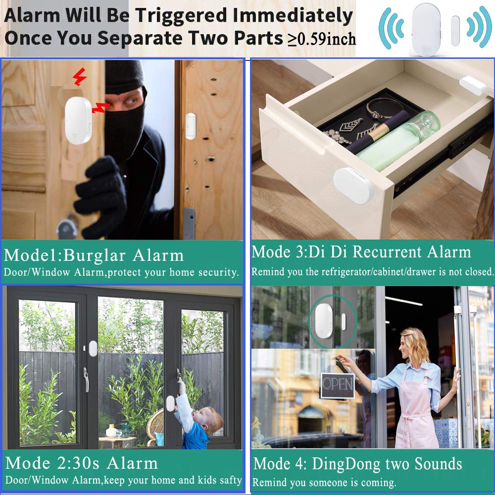 Evernary Door Window Alarm, Wireless Pool Door Alarm for Home Kids Saftey with 120dB Loud 4 Working Modes, Magnetic Sensor for Garage Business Apartment Office (7Pack)