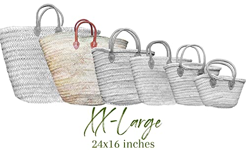 French Market Basket Bag | Handmade Moroccan Seagrass Baskets - Extra Extra Large (24x16) | Wicker Basket for Beach, Laundry, Toy, Blanket, Storage, Baby, or Picnic