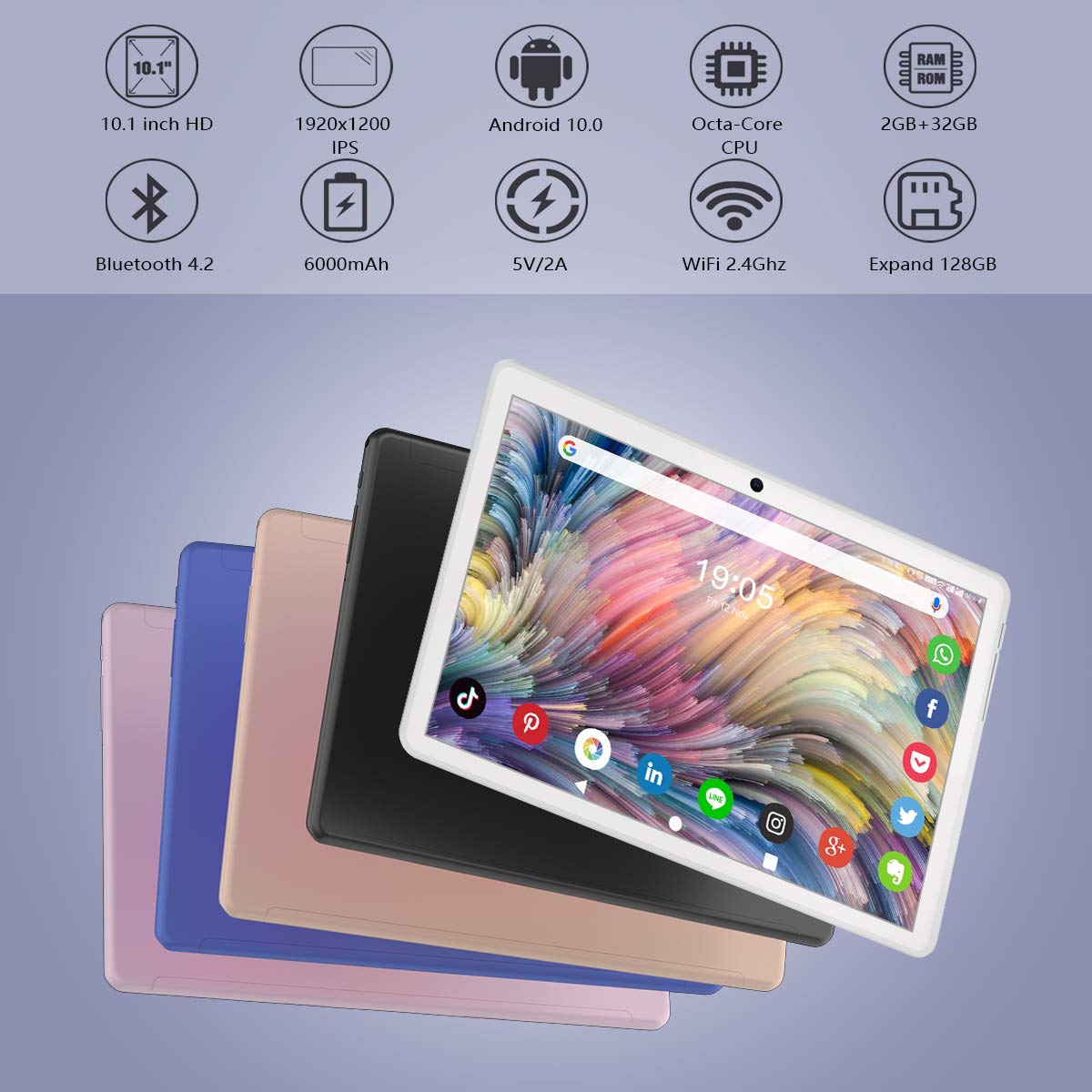 MEIZE Octa-Core Tablet 10.1 Inch, Android 10.0 Tablet, 32GB ROM/128GB Expand, 1920x1200 IPS HD Glass Display, Dual 18MP Camera, WiFi/Bluetooth/GPS/OTG/Certified Tablet [2021 Latest Black]