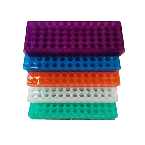 Tube Rack Double Panel 60 Positions Polypropylene for 0.5ml-2ml Microcentrifuge Tubes, Pack of 5(Blue, Orange,White, Purple, Green)