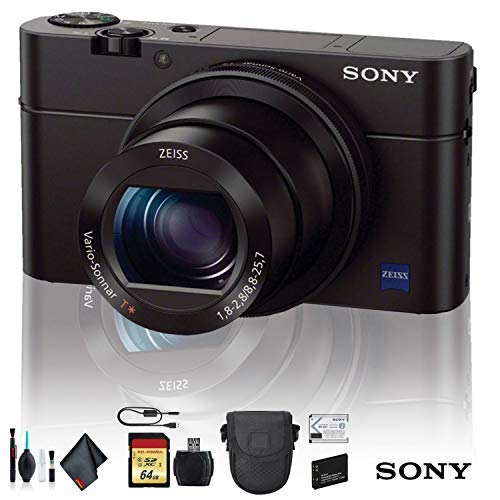 Sony Cyber-Shot DSC-RX100 IV Camera DSCRX100M4/B with Soft Bag, Additional Battery, 64GB Memory Card, Card Reader, Plus Essential Accessories