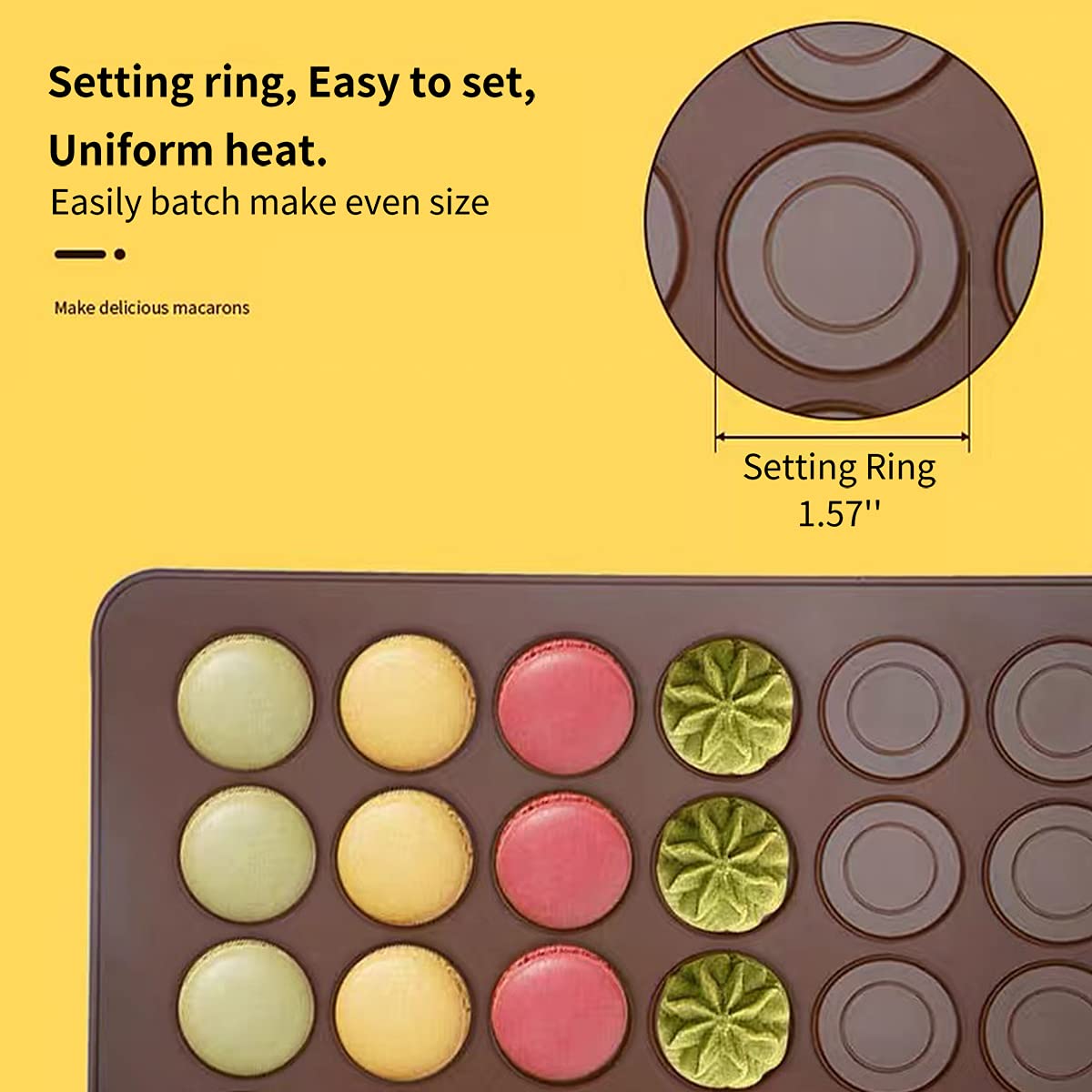 Akingshop Silicone Macaron Baking Mats, 2 Non-Stick Silicone Baking Mats, Food Safe Baking Mat, Great For Macaron, Cookies, Bread, Pastry, Dessert (2Pcs 48Capavity)