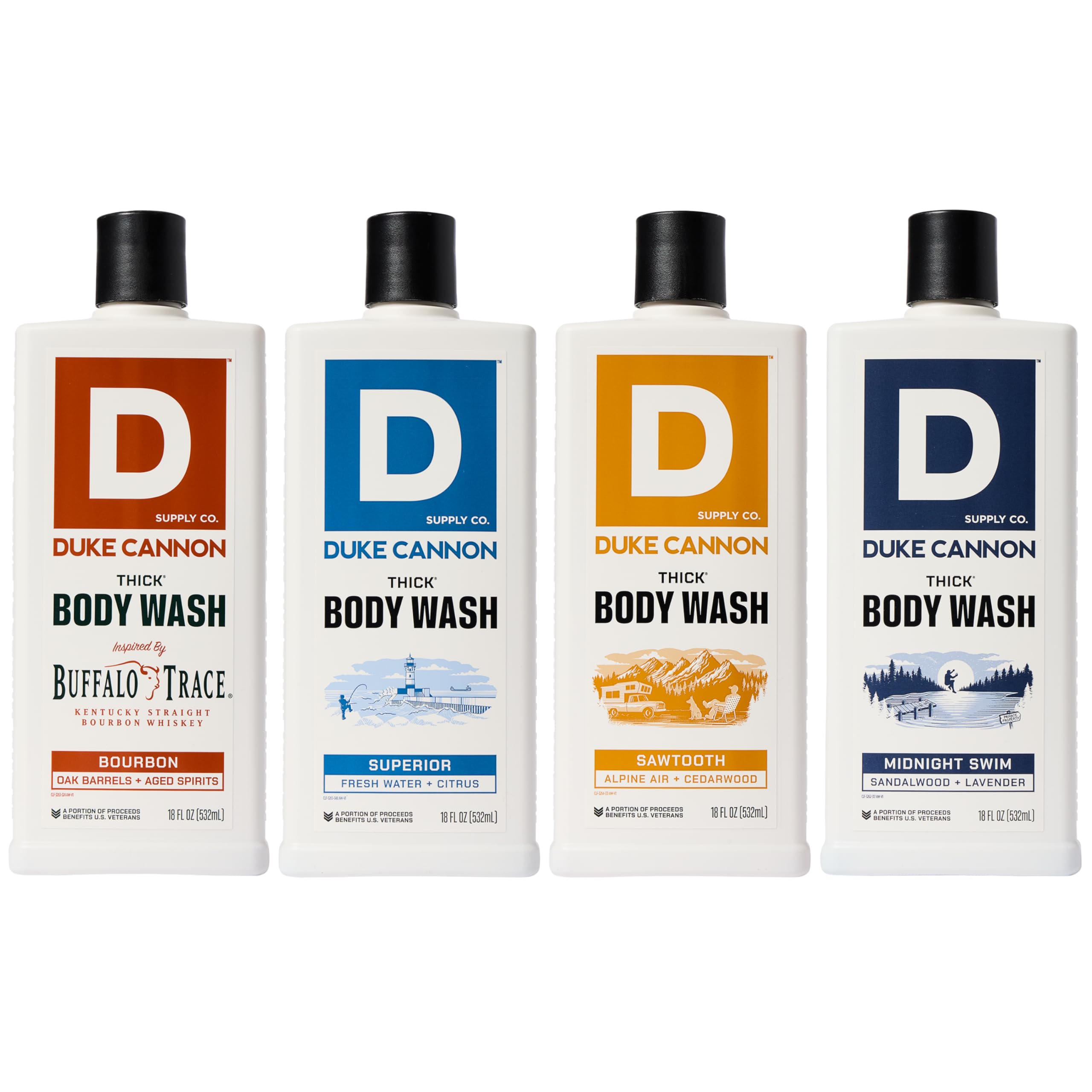 Duke Cannon Supply Co. THICK Body Wash - Accomplishment, Naval Supremacy, Productivity, Old Glory, 17.5 Fl Oz. (Old Variety 4 Pack)