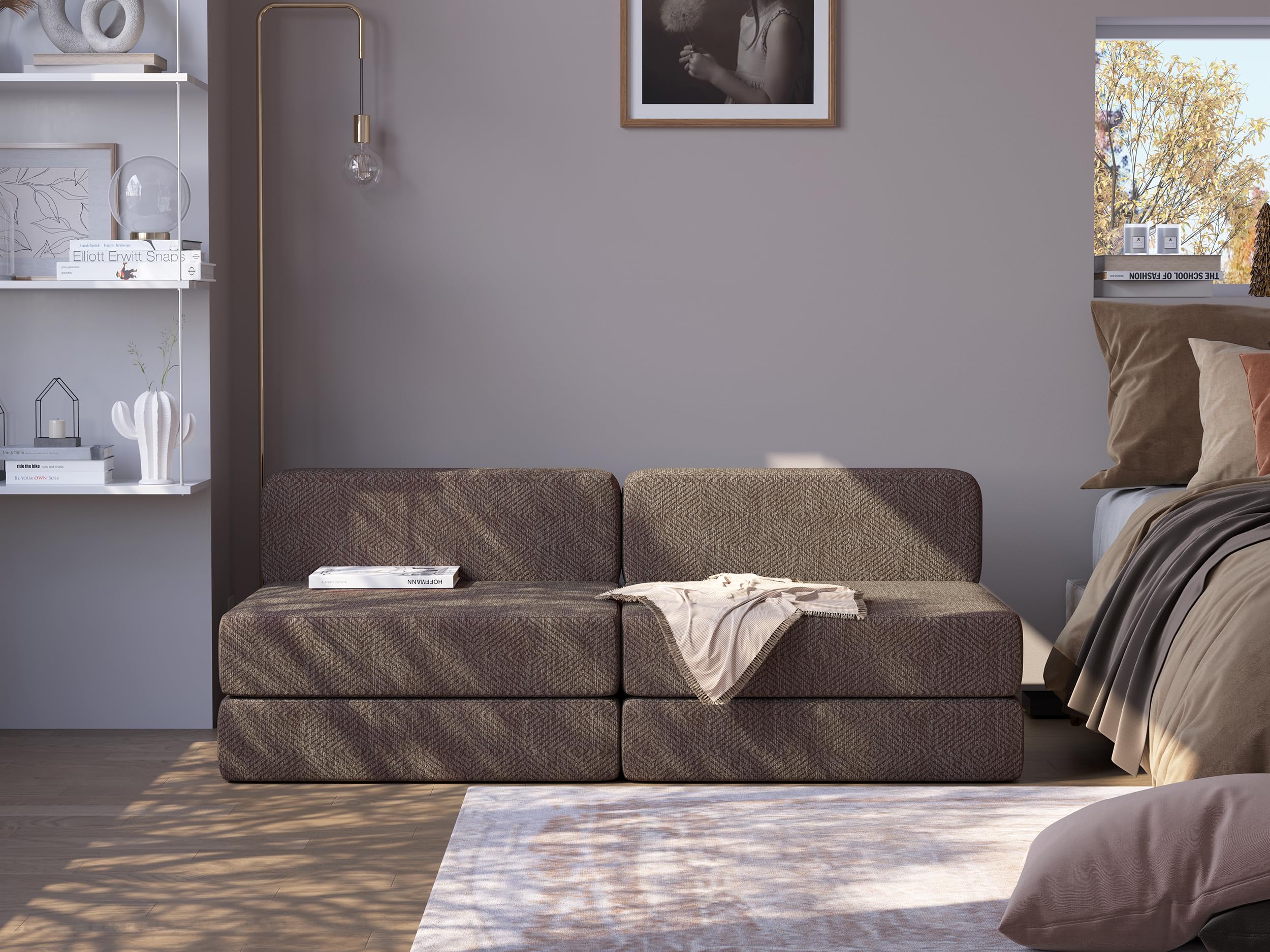 Youmumeub Convertible Sofa Bed, Floor Futon Sofa Bed with Memory Foam for Living Room & Apartment, Linen Fabric, Dark Gray