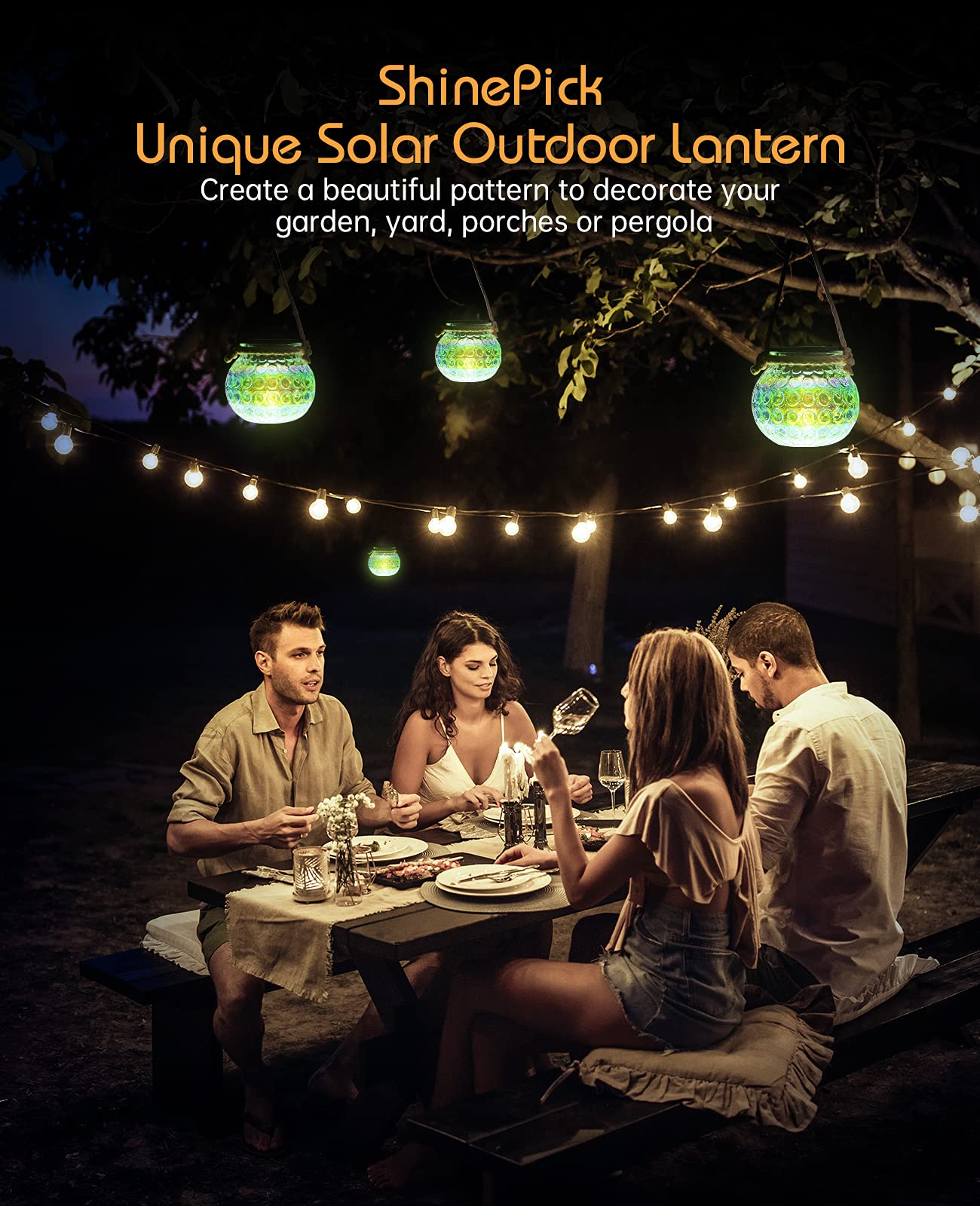 Beedove Solar Lantern, 2 Pack Outdoor Lantern Solar Lights, Waterproof Garden Patio Pathway Decor, Glass Lanterns Outdoor Decorative Hanging, Auto Turn ON/Off Garden Lights Decor for Yard Patio Lawn