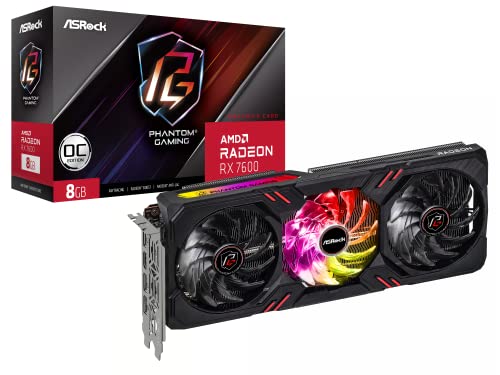 ASRock RX7600 PG 8GO AMD Radeon⢠RX 7600 Phantom Gaming 8GB OC Graphics Card