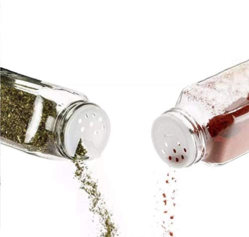 Tebery 30 Pack Glass Spice Jars Bottles 4oz Empty Square Spice Containers with Silver Metal Lids Complete Organizer Set Includes Shaker Tops, Wide Funnel and Labels