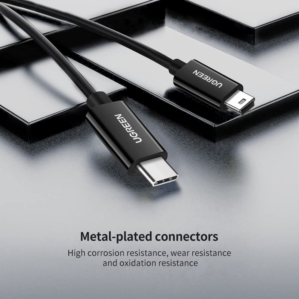 UGREEN Mini USB to USB C Cable 3FT Mini USB to Type C Compatible with Digital Camera MP3 Player GPS Receiver and More Mini B Devices PVP Black