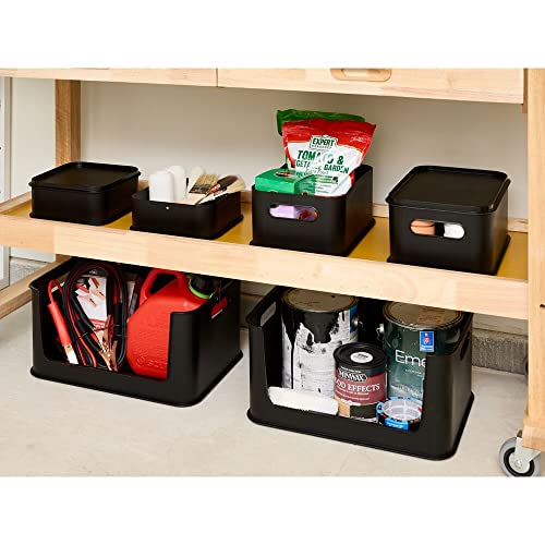iDesign Recycled Plastic Large Open Front Handles, Set of 2 β Stackable Bins for Garage Organization and Storage, 11.9β x 16.9β x 8β, Matte Black