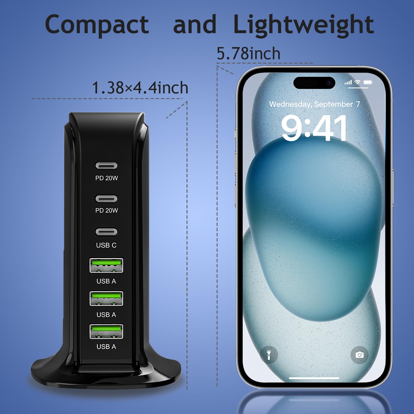 ๐ฎ๐ฌ๐ฎ๐ฏ ๐ก๐ฒ๐ USB C Charging Station with Dual PD20W RISWOJOR, 70W 6-Port USB C Fast Charger Block with Auto Detect, USB Multiport Charger Hub Tower for Smartphone Tablet and Multiple Devices, RIS70W01A