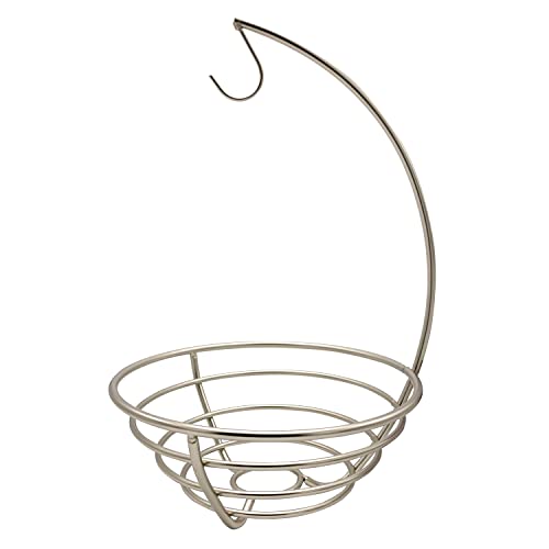 Spectrum Diversified Euro Small Tree & Basket Hanger & Fruit Basket, Produce Saver Banana Holder & Open Wire Fruit Bowl for Kitchen Counter & Dining Table, Satin Nickel