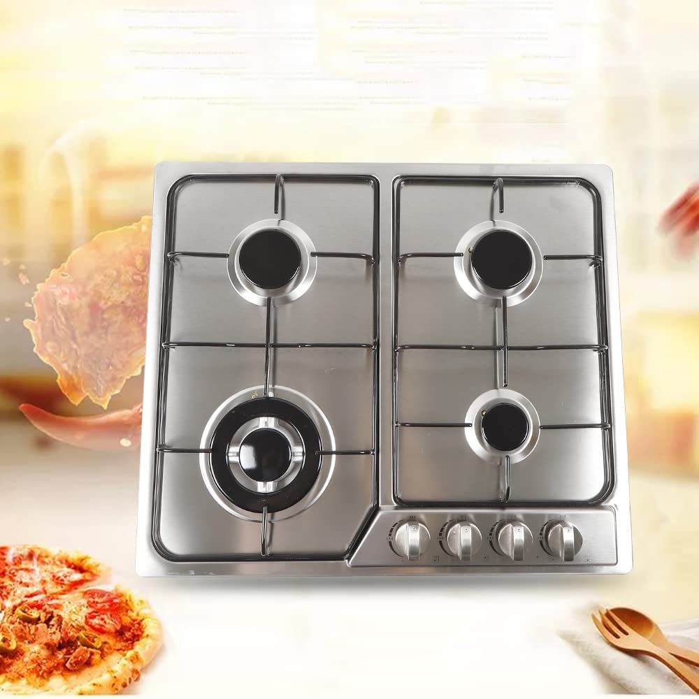 23″x20″ Built in Gas Cooktop 4 Burners Stainless Steel Stove with NG/LPG Conversion Kit,4 Burner Stove Gas Propane Range Tempered Ignition Camping Glass Cooktop