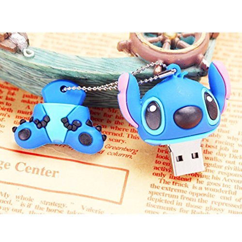 Novelty Stitch Blue Shape Design 16GB USB 2.0 Flash Drive Cute Memory Stick Stitch Thumb Drive Data Storage Pendrive Cartoon Jump Drive Gift (Stitch Blue-16GB)