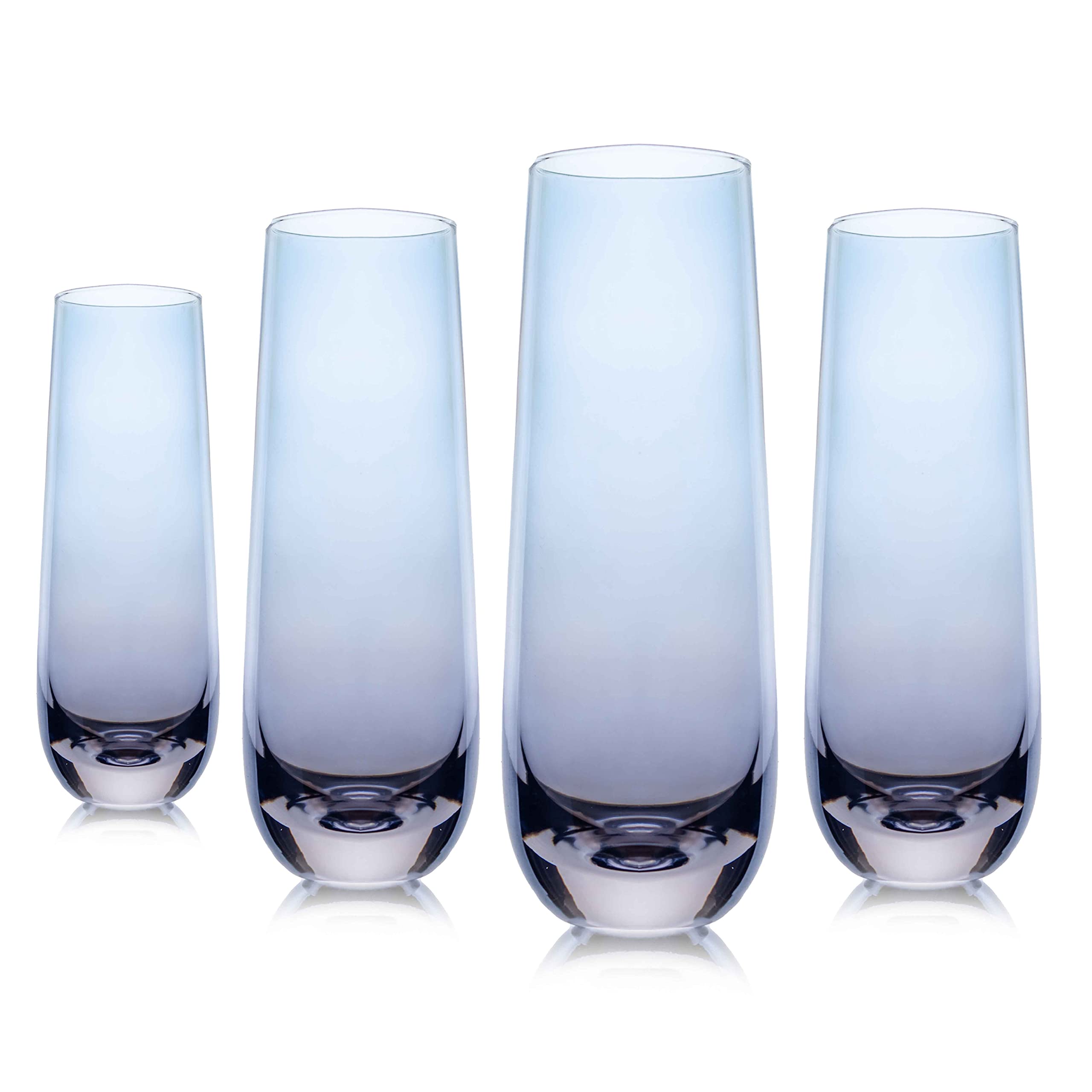 BETTR - Stemless Champagne Flute Glasses - Iridescent Blue/Indigo Bottomless Mimosa Glass - Cocktail/Wine Glassware - All-Purpose Drinkware Juice, liquor, Water Glasses with 10.5 FL oz (Set of 4)