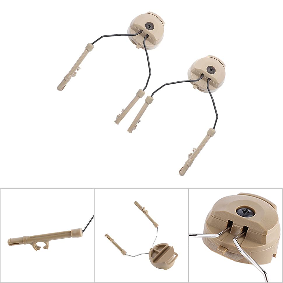 2Pcs Arc Rail Headset Adapter, Tactical Helmet Rail Suspension, Headset Helmet Adapter Ear Protection Headphones Bracket, Hunting Earmuffs for Peltor Comtac I, Comtac II(Tan)