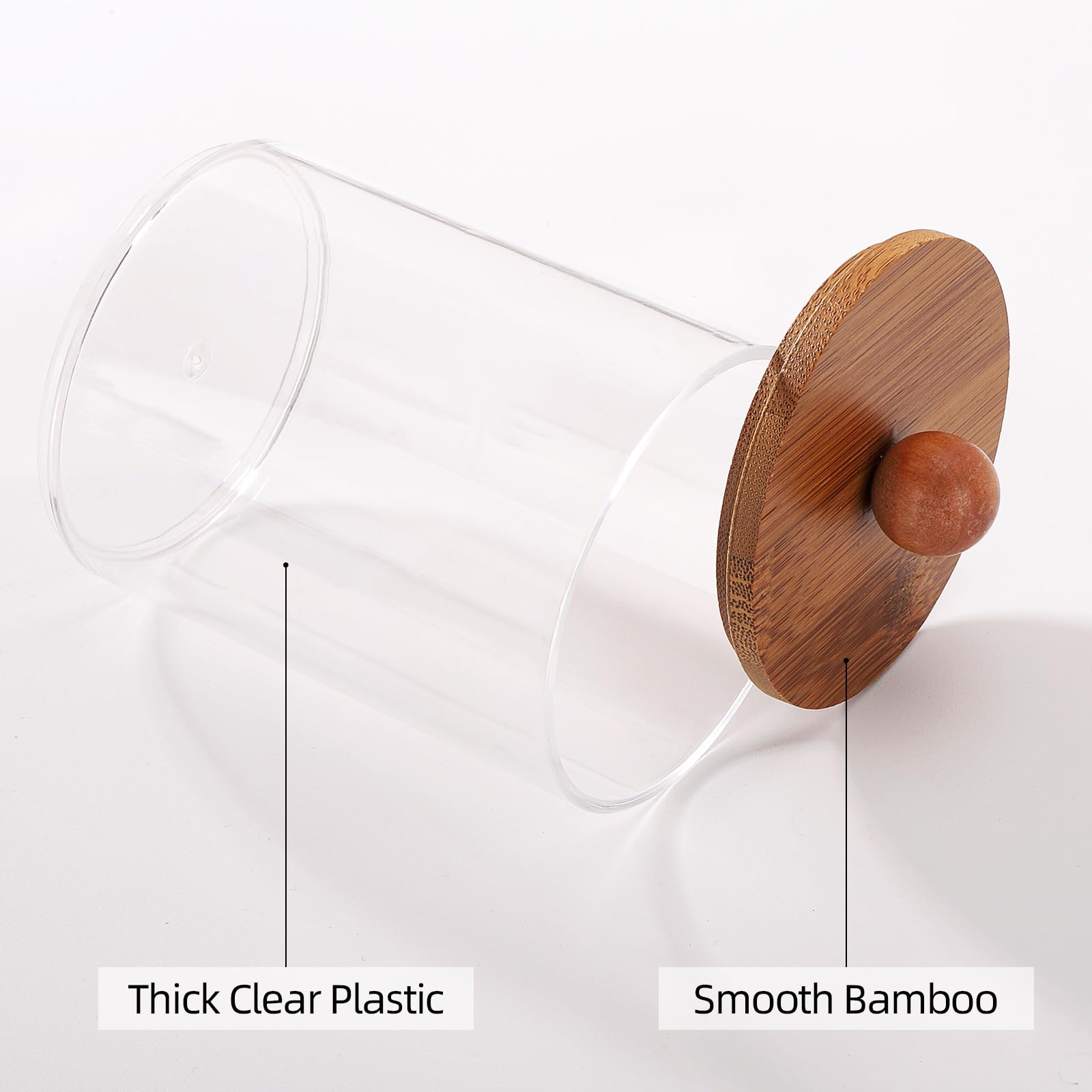 Tbestmax 10oz Qtip Holder Cotton Swab/Ball/Pad Holder with Vanity Tray, Clear Bathroom Containers Dispenser for Storage 3 Pack Wood Lids