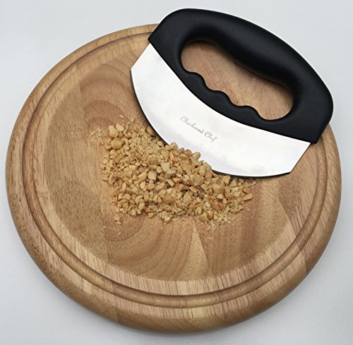 Checkered Chef Mezzaluna Knife - Rocker Knife, Mincing Knife, and Mezzaluna Chopper w/Single Blade and Cover/Sheath - Vegetable Cutter & Salad Chopper