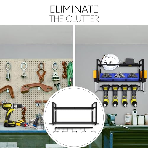 RMG Products Power Tool Organizer Wall Mount and Tool Storage Bins- Power Tool Storage Rack to Streamline Your Work Space - Tool Organizer Wall Mount with Durable Craftsmanship - 15.7” x 7.87” x 7.87”
