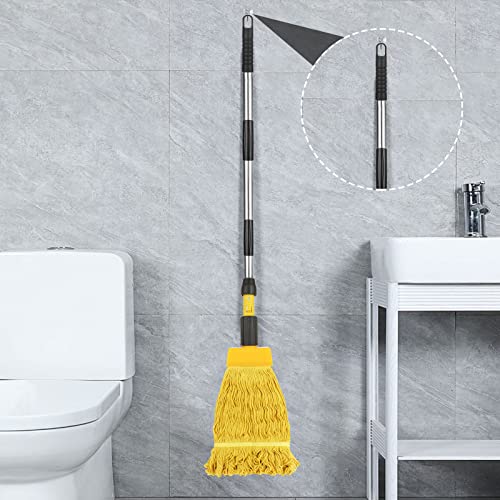 AKOLAFE Industrial Mop 3-Section Commercial Mop with 2Pcs Looped-End Mop Heads Floor Mop with Detachable Handle Clamp Cotton String Mops for Floor Cleaning Hardwood Marble Tile Laminate (Blue&Yellow)