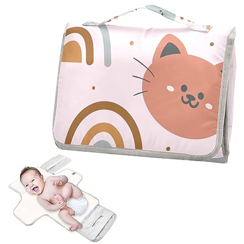 Bulletgxll Cat Cartoon Doodle(2) Portable Diaper Changing Pad Waterproof Changing Pad with Baby Tissue Pocket and Magic Stick for Newborn Baby.