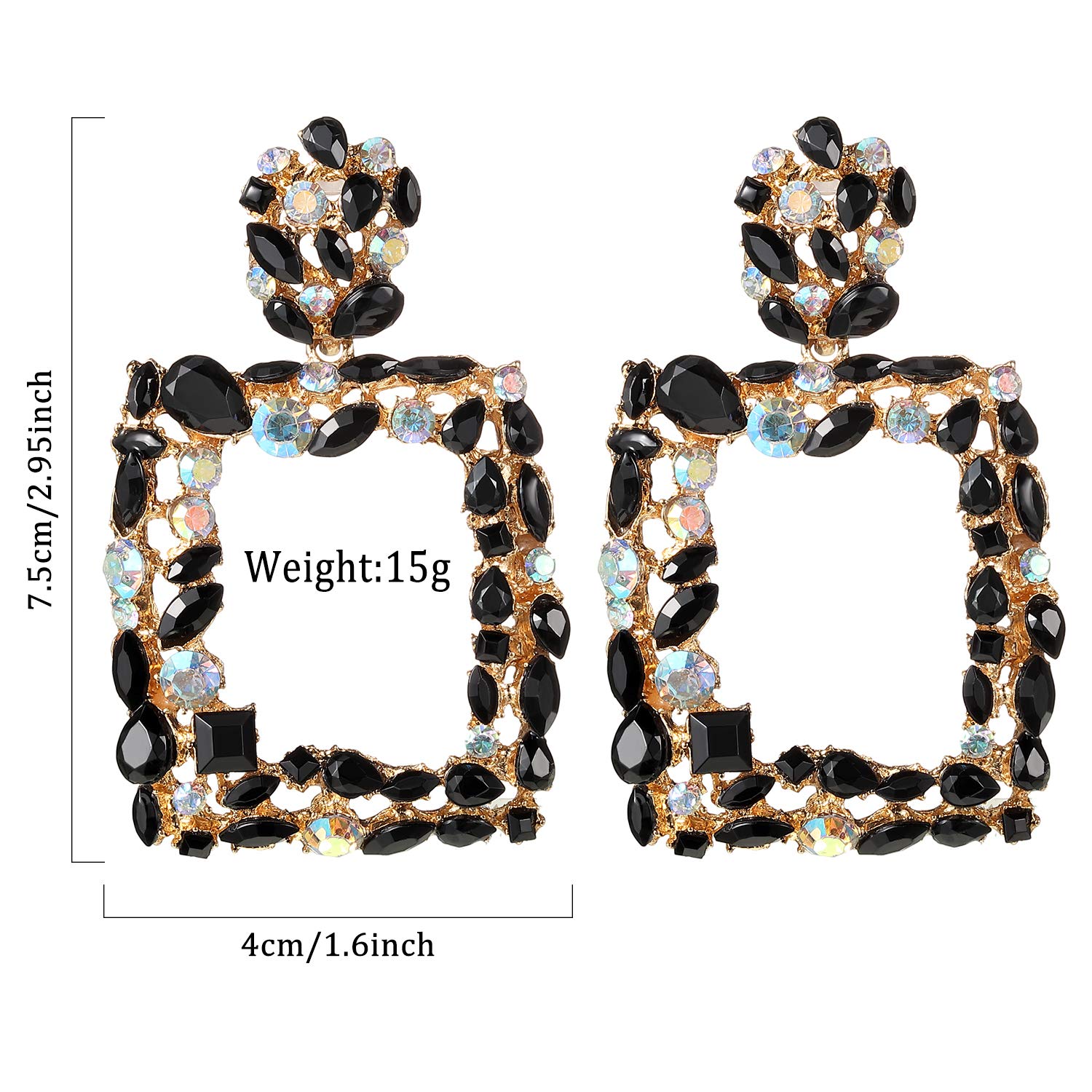 4 Pairs Rhinestone Crystal Dangle Earrings Rectangle Geometric Statement Earrings Rhinestone Drop Earrings Jewelry for Women