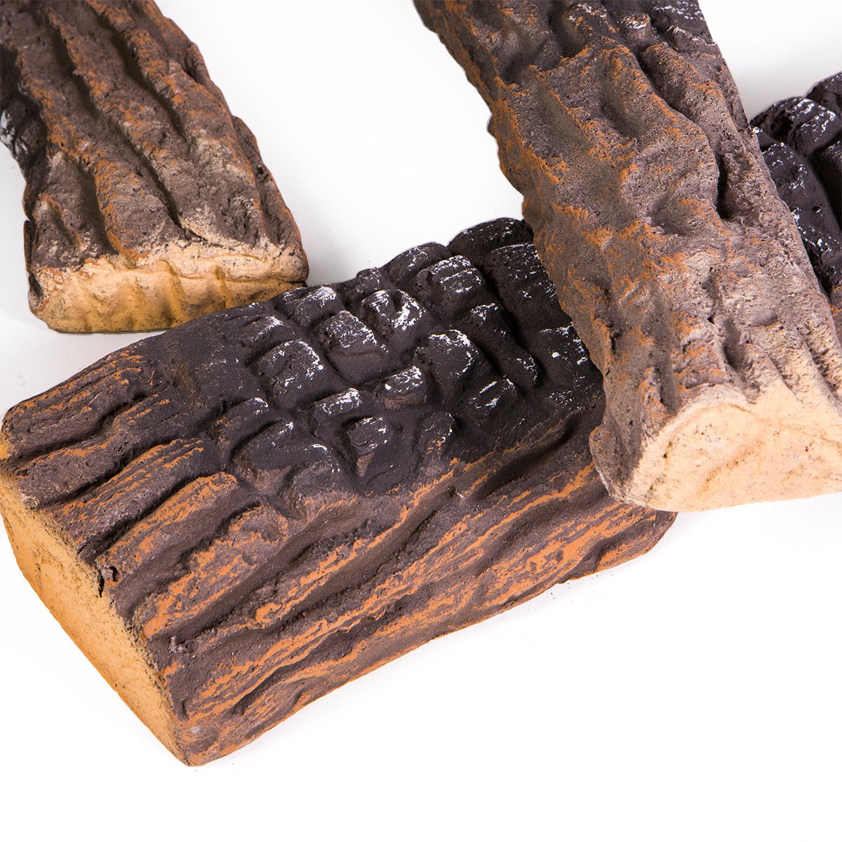 Barton 10-Pieces Ceramic Logs Set Gas Vented Fireplace Realistic Fire Log Stackable Logs Fire Place Fire Pit Insert Fireplace (10pcs) Wood Logs