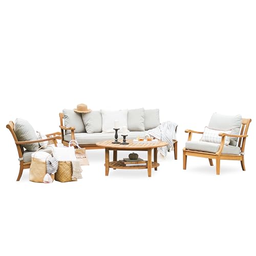 Cambridge Casual Robin Teak Wood 4 Piece Patio Conversation Set with Oyster Cushion