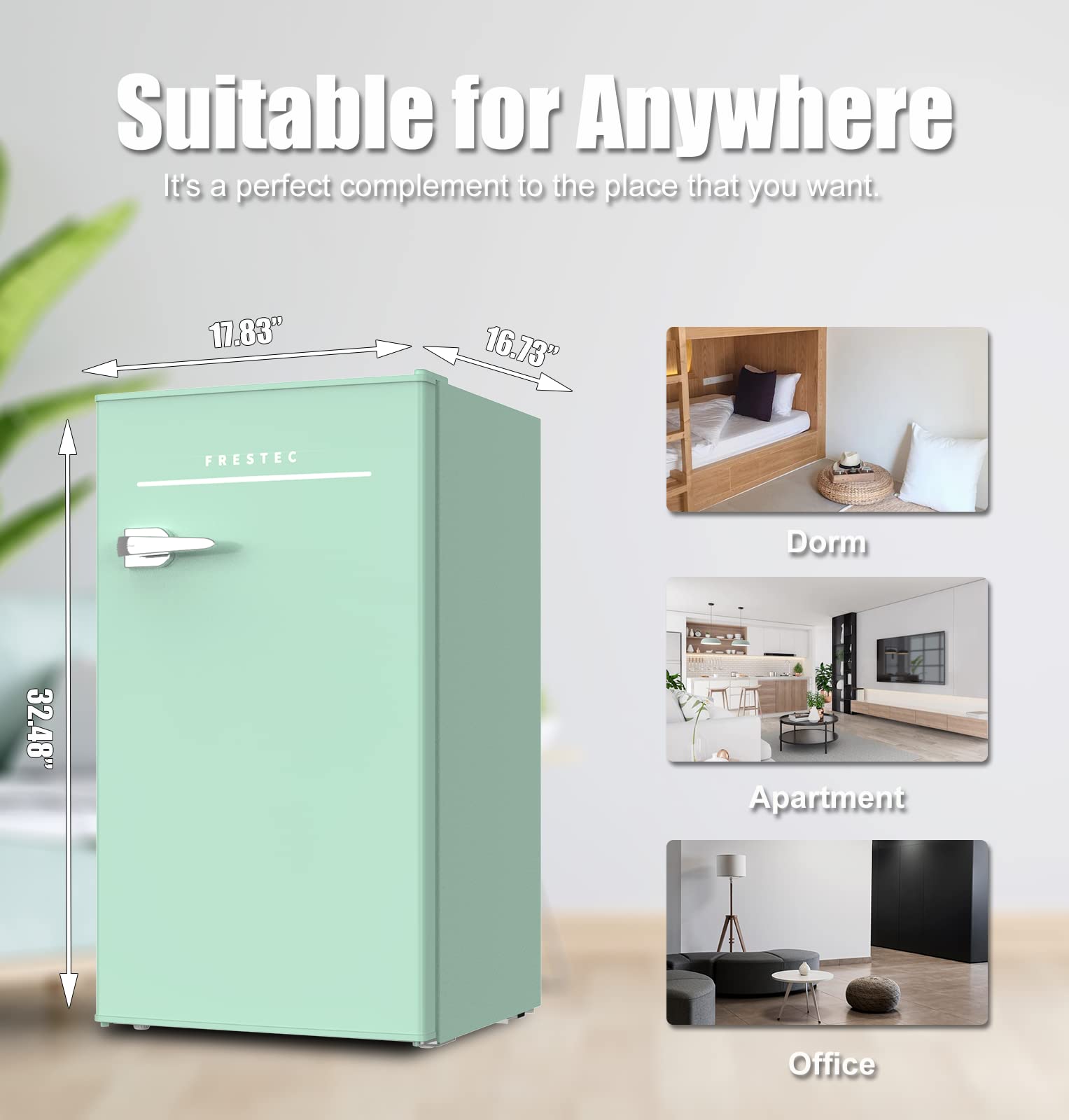 Frestec Mini Fridge with Freezer,Small Refrigerator,Mini Fridge for Bedroom,3.1 Cu Ft Single Door Compact,Energy Saving,Low Noise,Mini Fridge for Office (Retro Green with Handle)