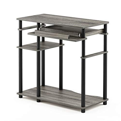 Furinno Abbott Computer Desk with Bookshelf, French Oak Grey/Black