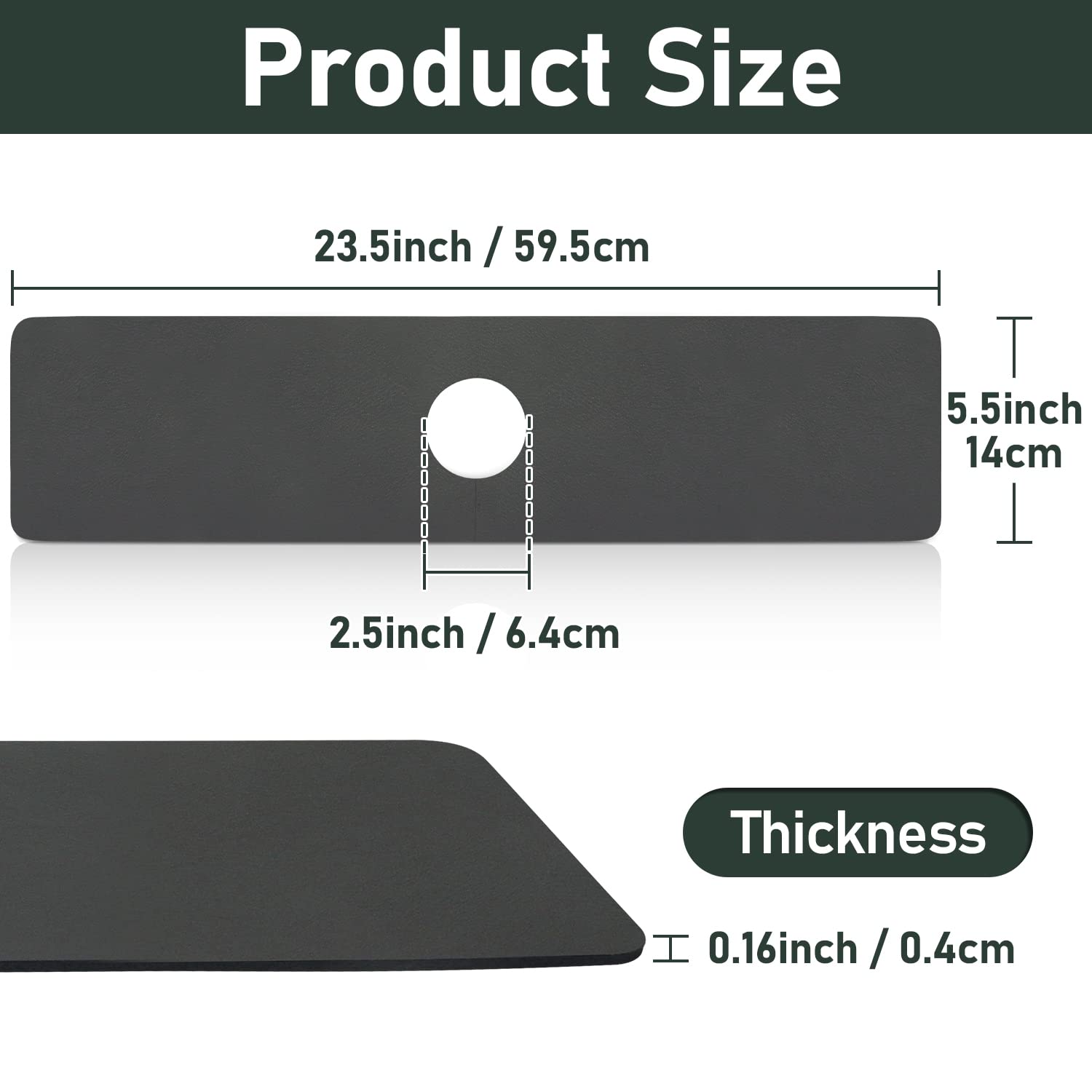 LOPNUR Faucet Mat for Kitchen Sink, 24 Inch Long Kitchen Sink Splash Guard Behind Faucet, Cuttable Kitchen Faucet Mat for Bathroom Sink Faucet Mat Splash Guard with Absorbent Diatomite, Grey