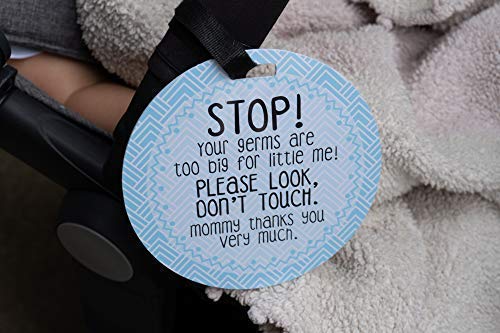 THREE LITTLE TOTS β Blue Stop Please Look Don't Touch Baby Car Seat Sign or Stroller Tag - CPSIA Safety Tested