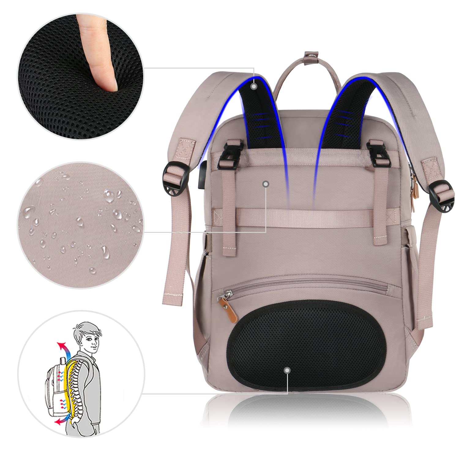 Mancro Diaper Bag Backpack, Large Bady Bag, Multifunction Maternity Baby Nappy Bag for Dad & Mom with Changing Pad, USB Charging Port, Insulated Pockets, Laptop Pocket and Stroller Straps