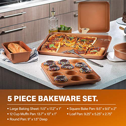 Gotham Steel Pots and Pans Set, 20 Pc Non Stick Cookware Set, Long Lasting Nonstick Kitchen Set with Pan Set, Pot Set, Baking Set, Stay Cool Handles, Dishwasher Safe, 100% Toxin Free-Copper, Graphite