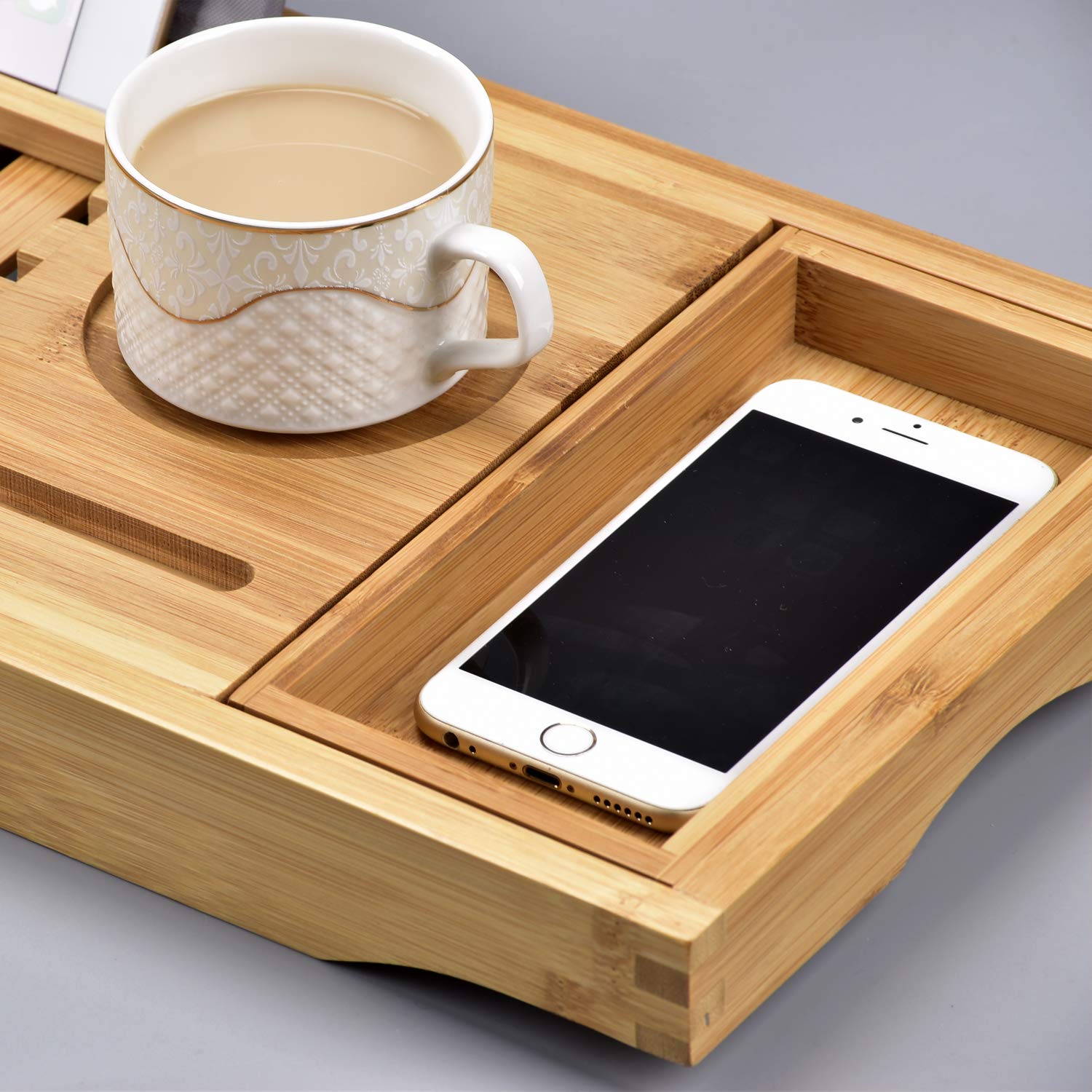 Sen Yi Bao Luxury Bathtub Caddy Tray,Bamboo Bathtub Tray Caddy - Wood Bath Tray Expandable,Can be Placed Book and Integrated Tablet Smartphone and Wine Holder - Gift Idea for Loved Ones