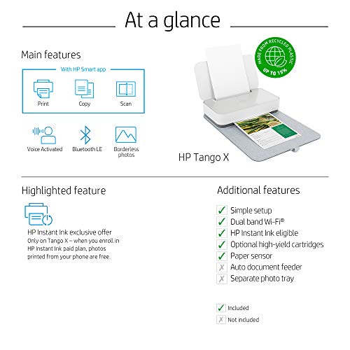 HP Tango X Smart Wireless Printer with Indigo Linen -cover β Mobile Remote Print, Scan, Copy, HP Instant Ink (3DP64A)