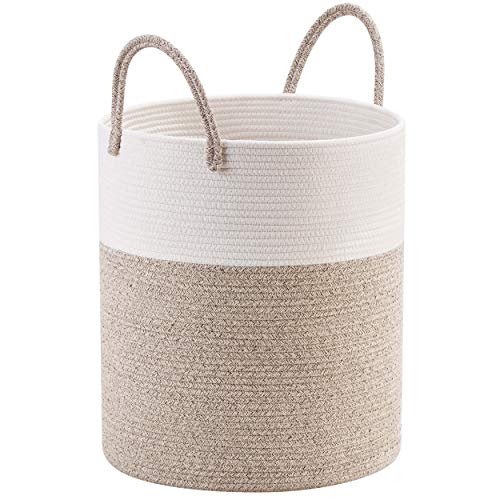 MINTWOOD Design Large 18 x 16 Inches Decorative Woven Cotton Rope Basket, Tall Laundry Basket Hamper, Blanket Basket for Living Room, Storage Baskets for Toys, Towel, Throw, Pillow, Light Brown